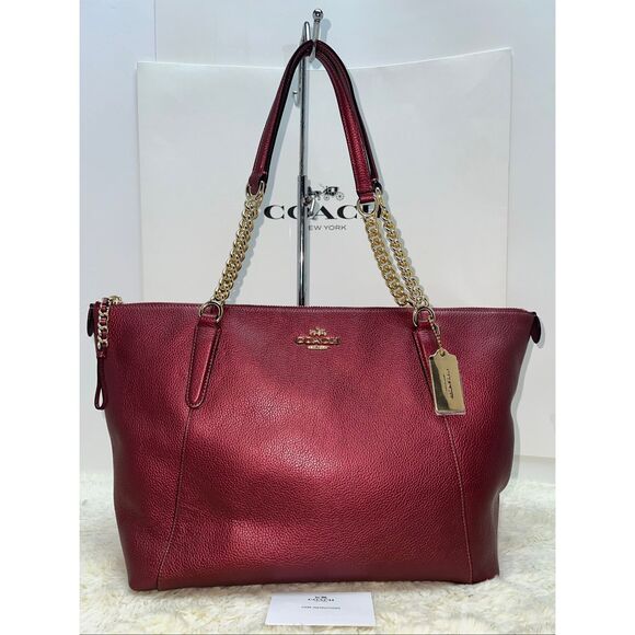 Coach | Bags | Nwt Coach Ava Chain Tote Handbag Peeble Leather Metallic ...
